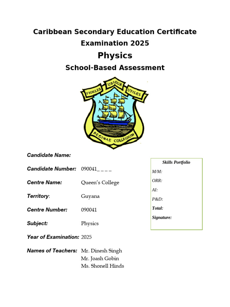 CSEC Physics 2025 Cover Page and Separators | PDF