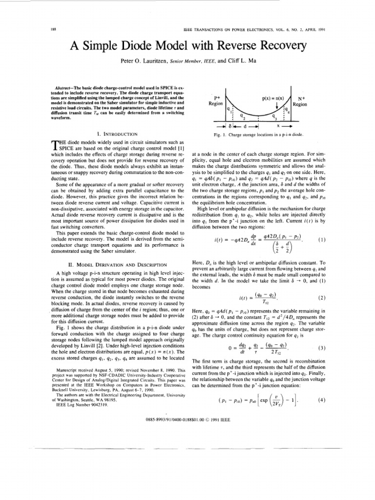A Simple Diode Model With Reverse Recovery | PDF | Diode | Capacitor