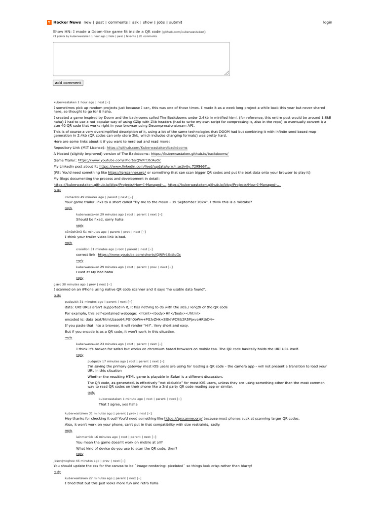 Show HN - I Made A Doom-Like Game Fit Inside A QR Code - Hacker News ...