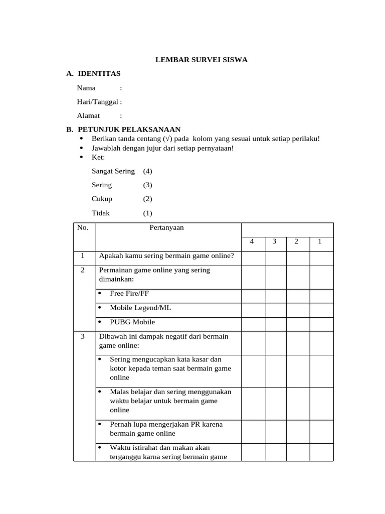 Tabel Survei Nisa | PDF