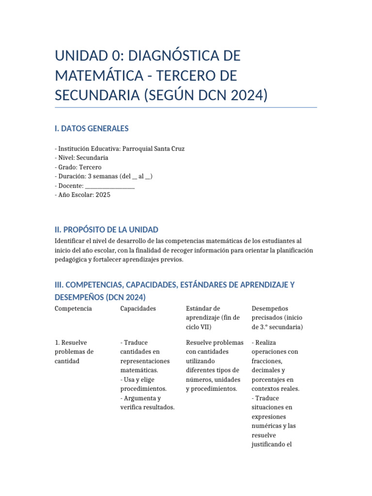 Prueba Diagnóstica Matemática 3ro 2025 | PDF | Matemáticas | Geometría