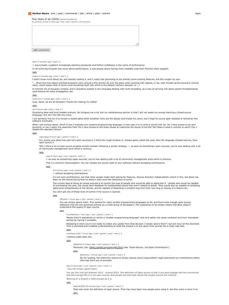Four Years of Jai (2024) - Hacker News | PDF | C++ | Parameter ...