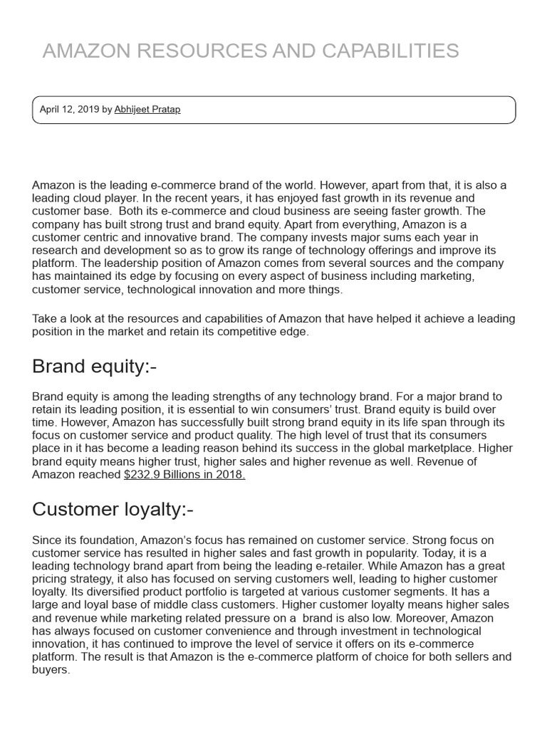 Amazon resources and capabilities | PDF | E Commerce | Marketing