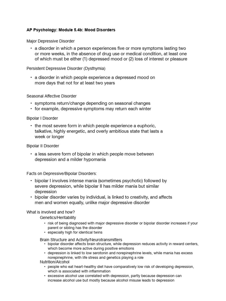 Module 5.4b_ Mood Disorders Worksheet | PDF | Bipolar Disorder | Major ...