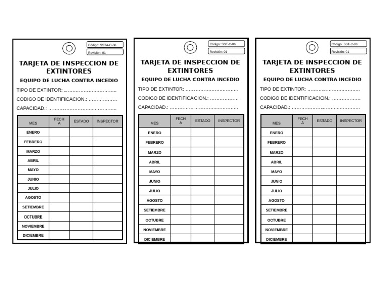 SST - C - 06 - Tarjeta de Inspección de Extintores | PDF