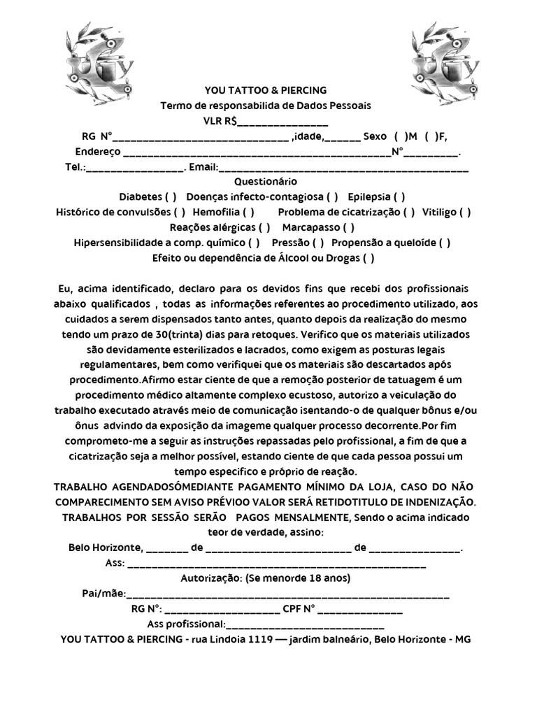 Texto Do Seu1 Hora Inicial - Hora Final - TATTOO & PIERCING Termo de ...