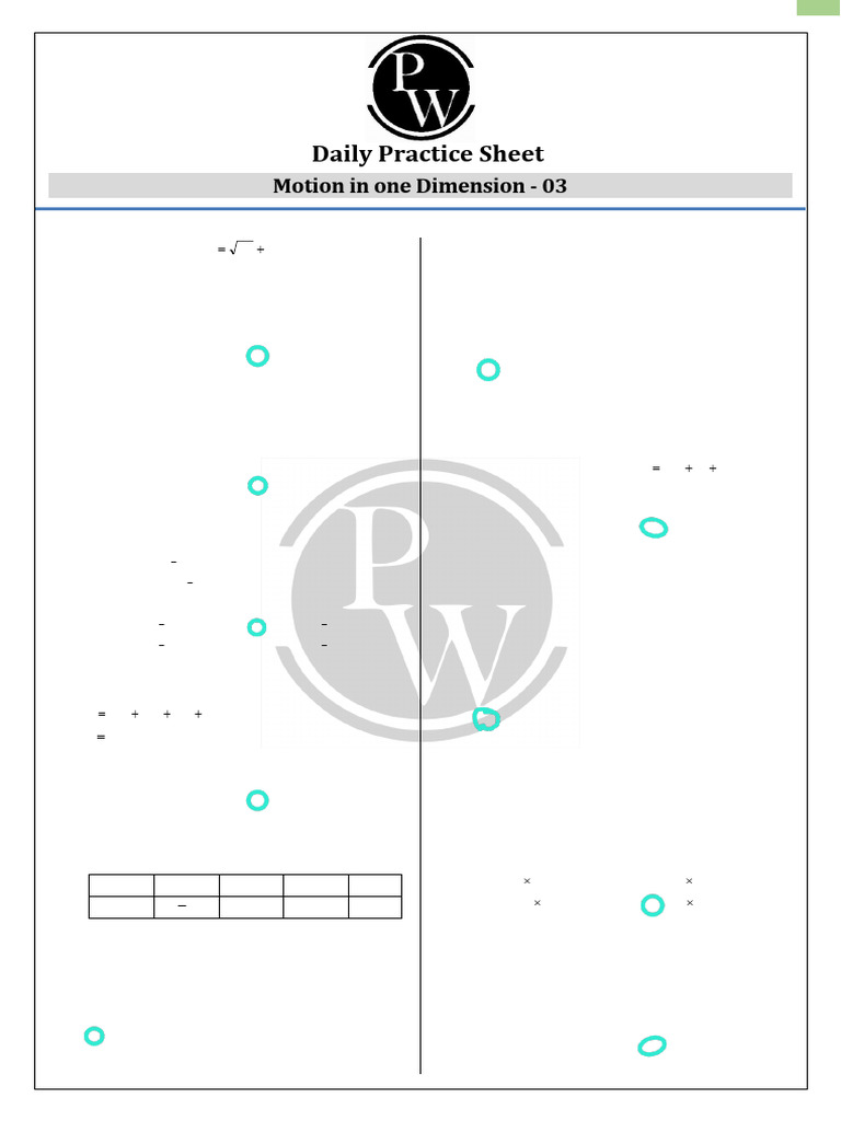 Motion in One Dimension - NEET DPP-3 | PDF | Acceleration | Velocity