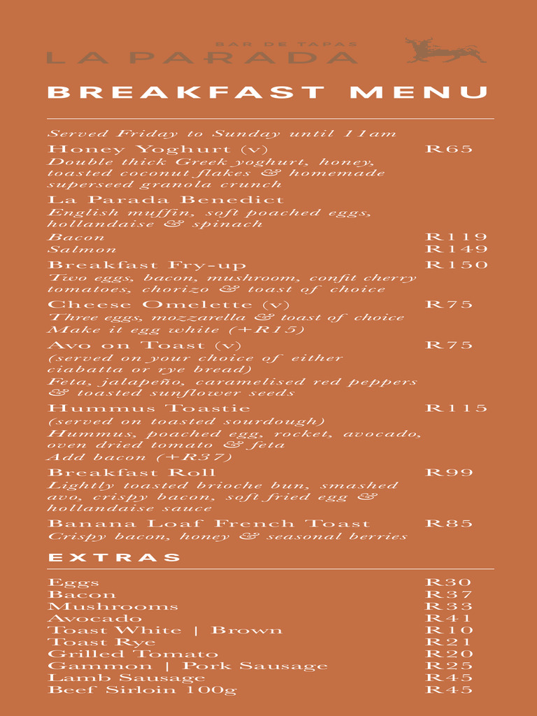 Laparada Suncoast DBN Breakfast Menu | PDF | Drink | Foods