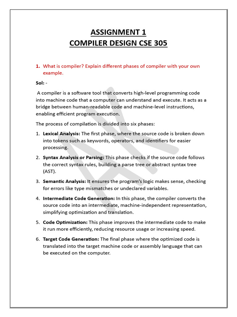 Compiler Design Overview for CSE 305 | PDF | Parsing | Compiler
