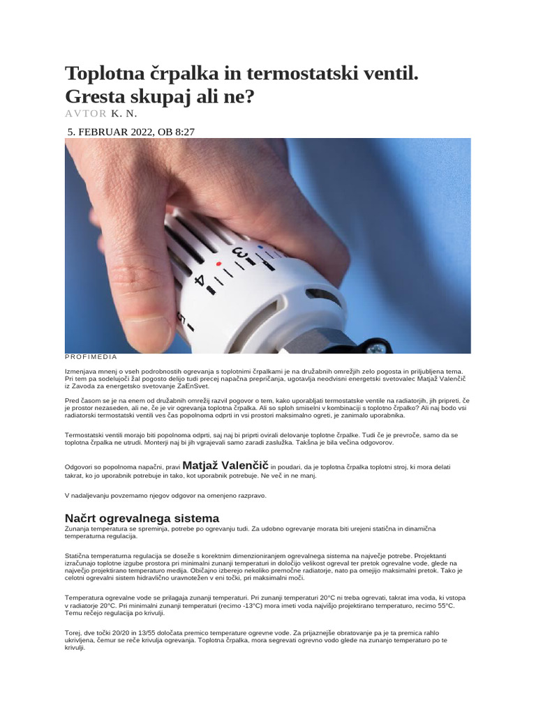 Toplotna Črpalka in Termostatski Ventil | PDF