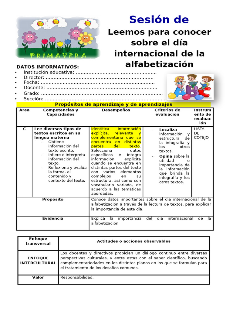 5º GRADO DIA 5 COM. LEEMOS PARA CONOCER SOBRE EL DÍA INTERNACIONAL DE LA ALFABETIZACIÓN | PDF ...