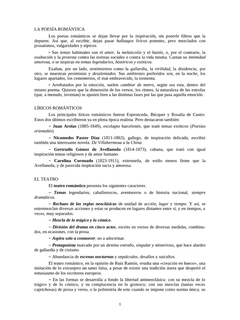 Características de la poesía y teatro romántico | PDF | Romanticismo ...