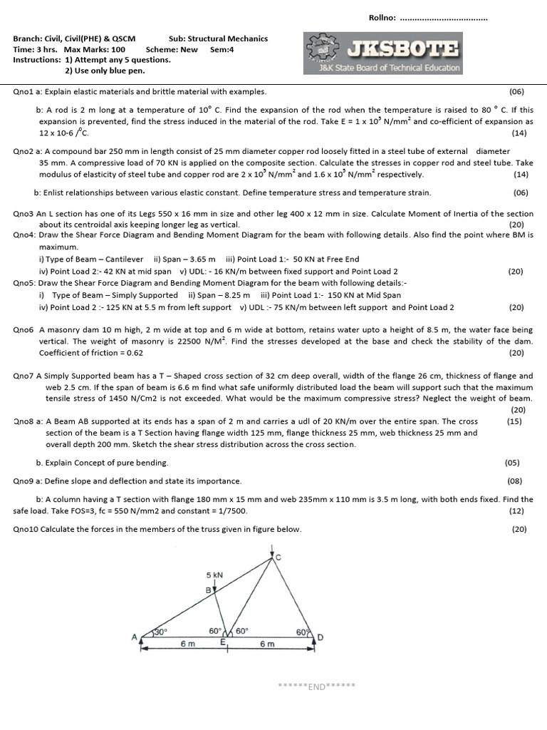 jkBOTE PAPER FOR Structural Mechanics | PDF | Beam (Structure) | Elasticity (Physics)