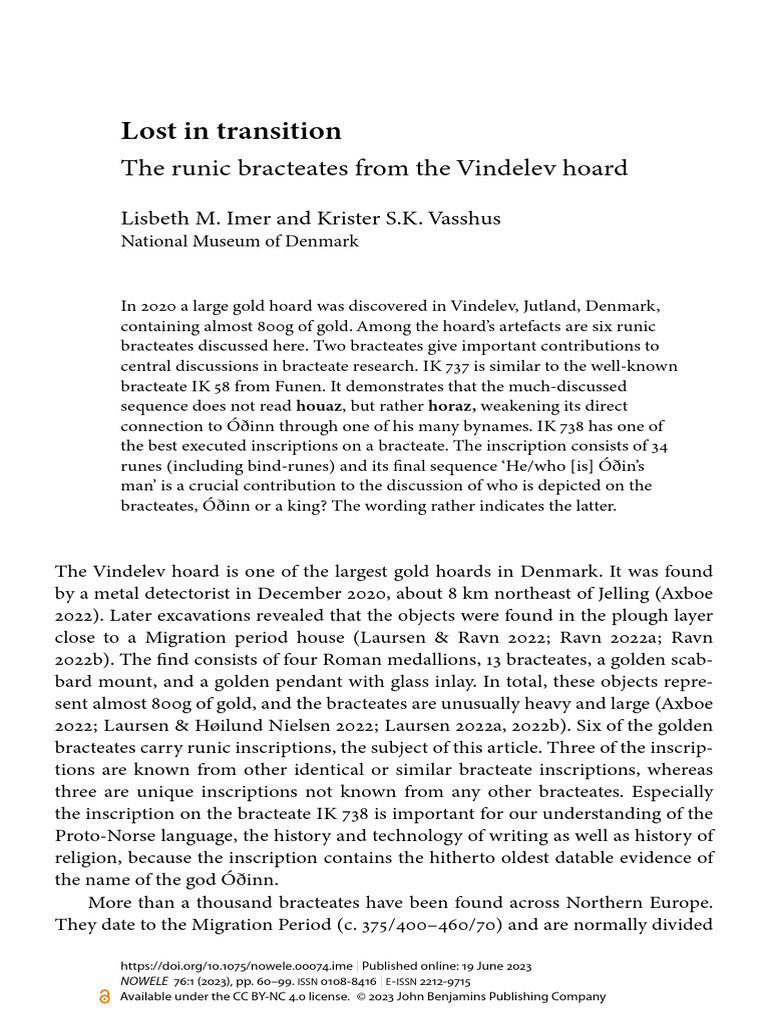 Vindelev Hoard: Runic Bracteate Insights | PDF | Latin | Germanic Peoples