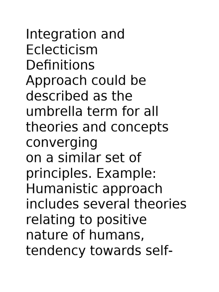 Integration and Eclecticism | PDF | Psychotherapy | Cognitive Behavioral Therapy