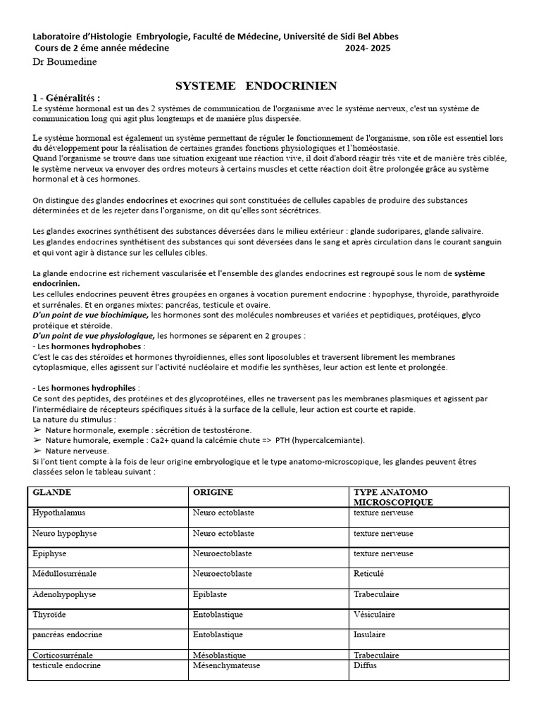 Introduction au Système Endocrinien | PDF | Hypophyse | Hypothalamus