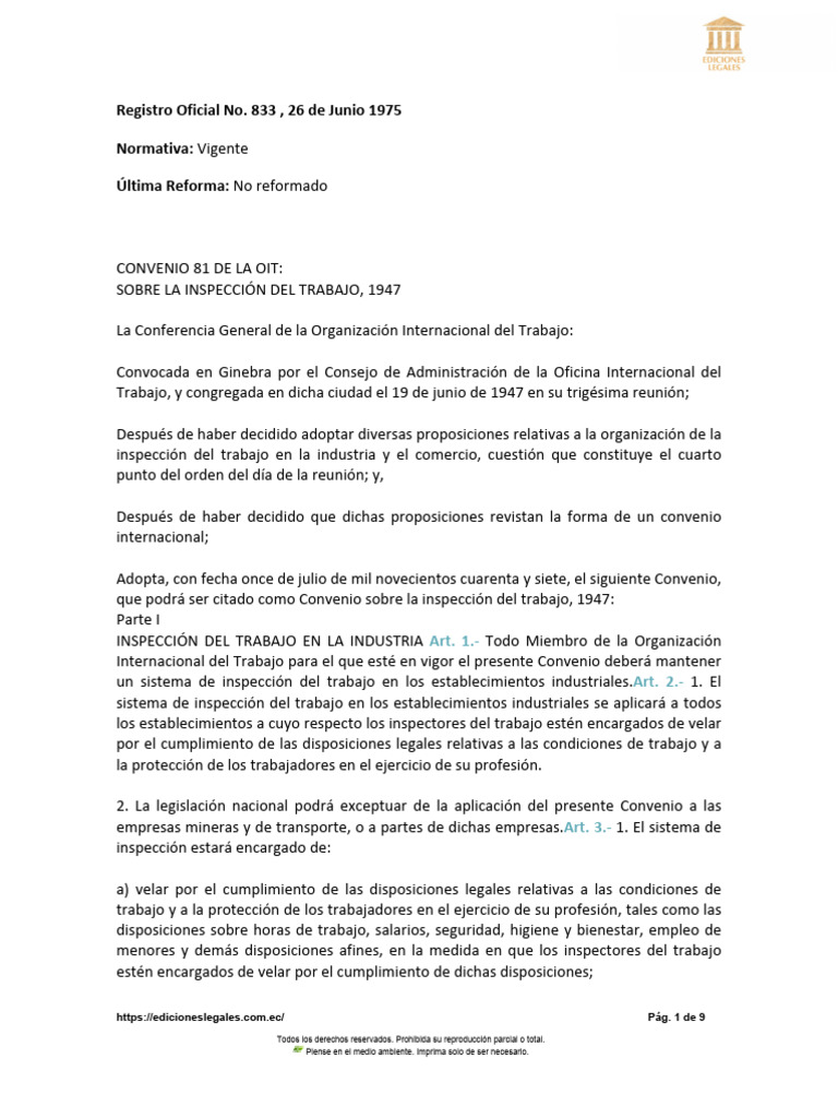 CONVENIO 81 DE LA OIT | PDF | Tratado | Organización Internacional del Trabajo