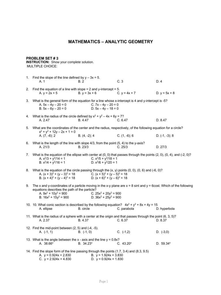 Problem-Set-3.-Analytic-Geometry_2024 | PDF | Classical Geometry ...