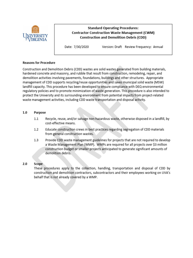 SOP ConstructionDemolitionDebris Draft | PDF | Waste | Waste Management