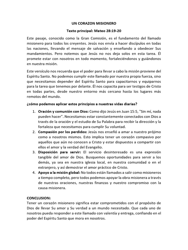 Corazón Misionero: Llamado y Acción | PDF