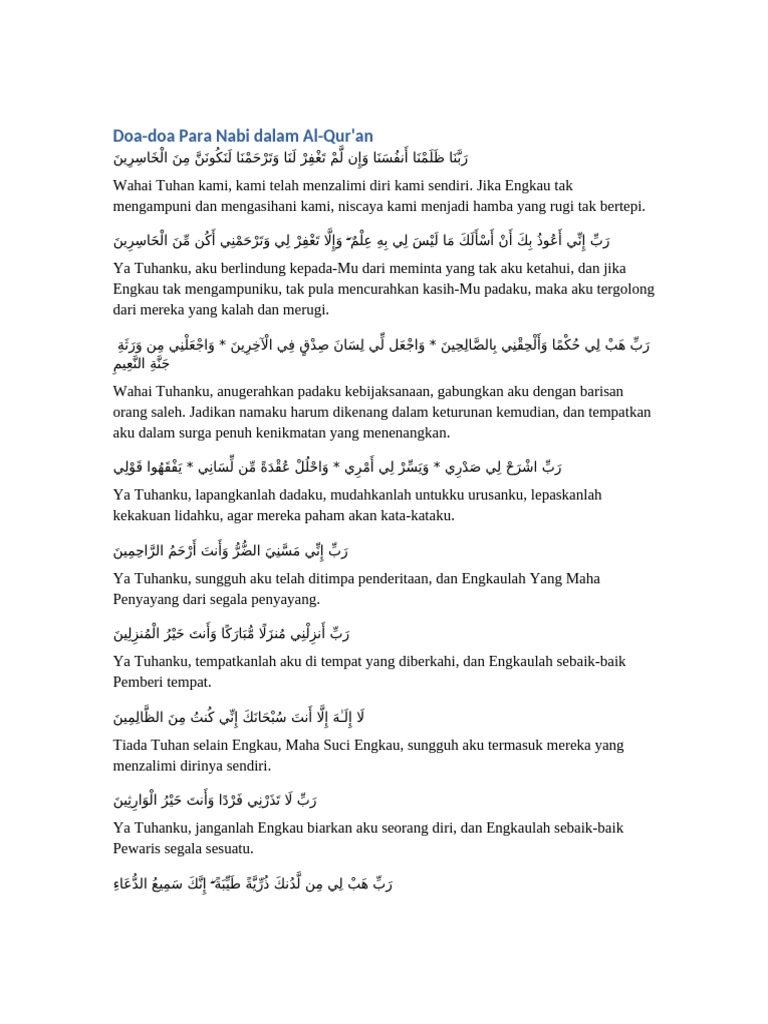 Doa-doa Nabi dalam Al-Qur'an | PDF