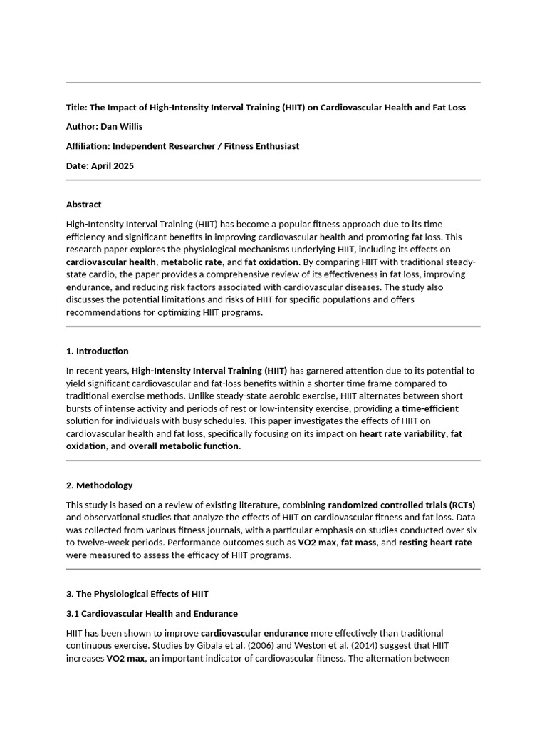 The Impact of High-Intensity Interval Training (HIIT) on Cardiovascular Health and Fat Loss ...