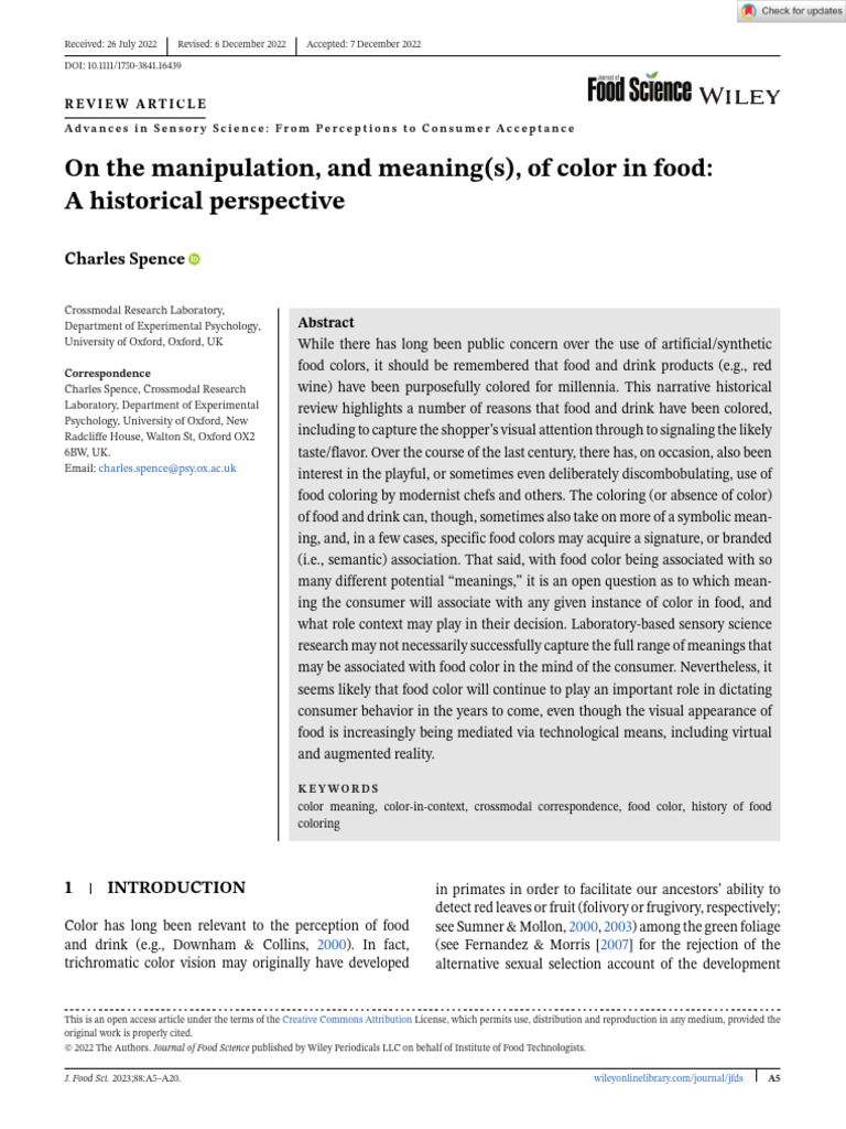 Food Color Manipulation: Historical Insights | PDF | Taste | Color