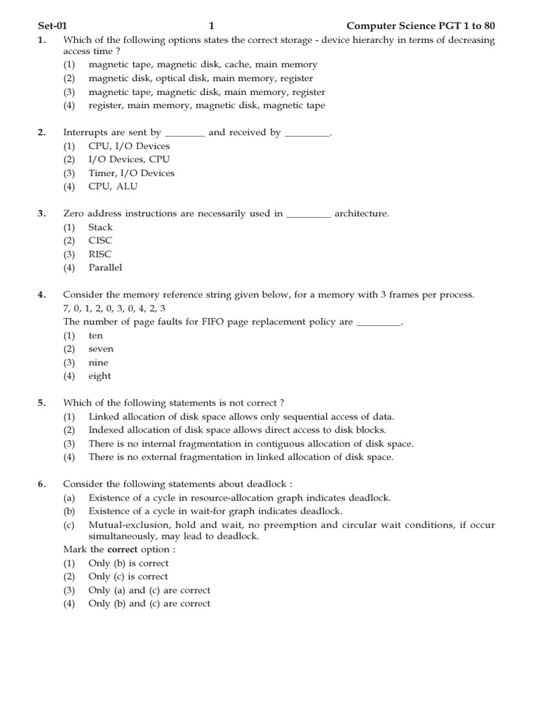 J Set 01 PGT (Direct) 051 To 130 Computer Science English | PDF ...