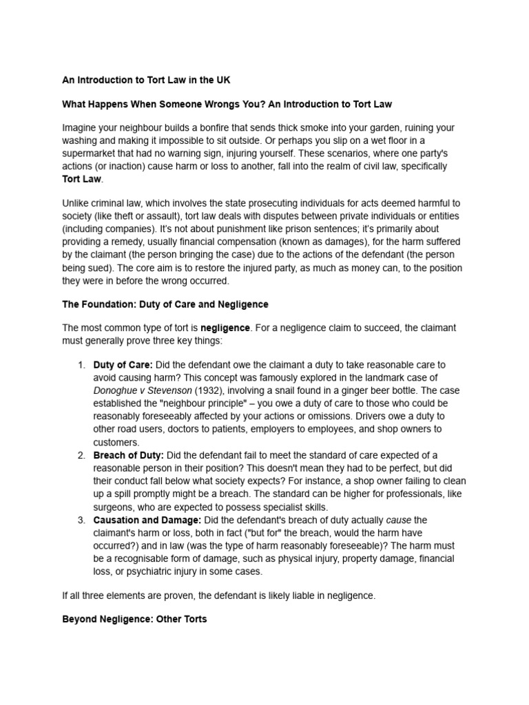 An Introduction To Tort Law in The UK | PDF | Negligence | Tort