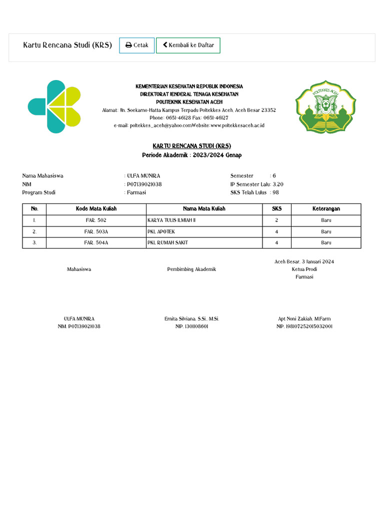Kartu Rencana Studi (KRS) | PDF