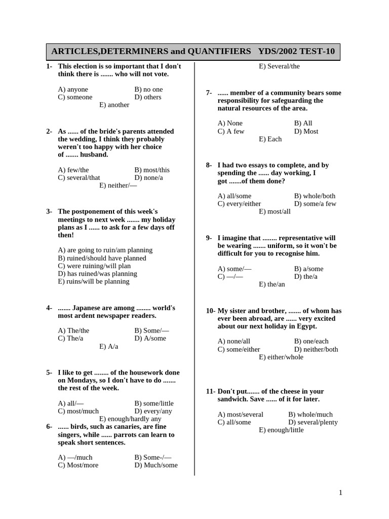Articles,Determiners and Quantifiers | PDF