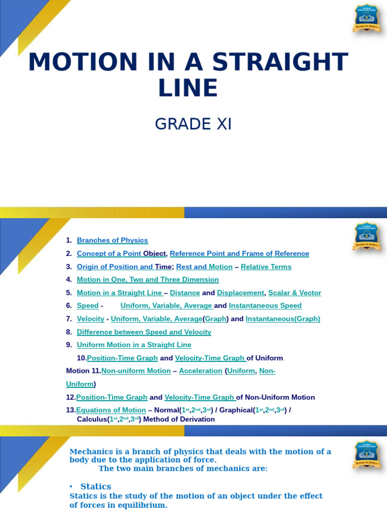 Motion Ina Straight Line Grade 11 | PDF | Speed | Acceleration