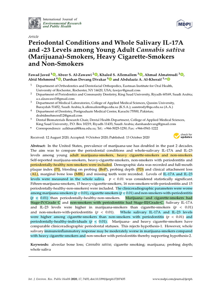 Periodontal Conditions and Whole Salivary IL-17A and - 23 Levels Among ...