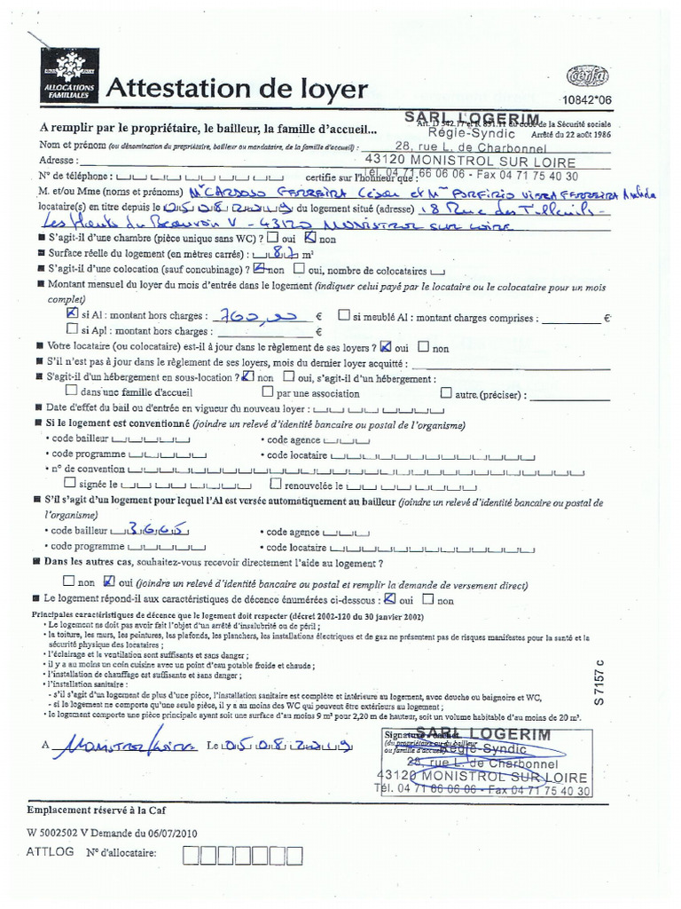 Attestation de Loyer - CAF | PDF