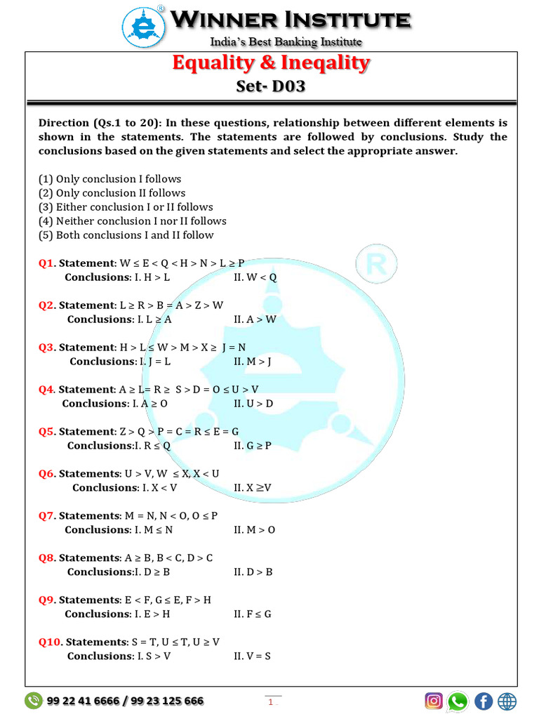 Inequality Reasoning Practice Set | PDF