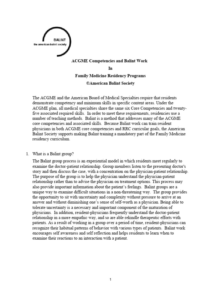 ACGME Competencies and Balint Work | PDF | Empathy | Physician