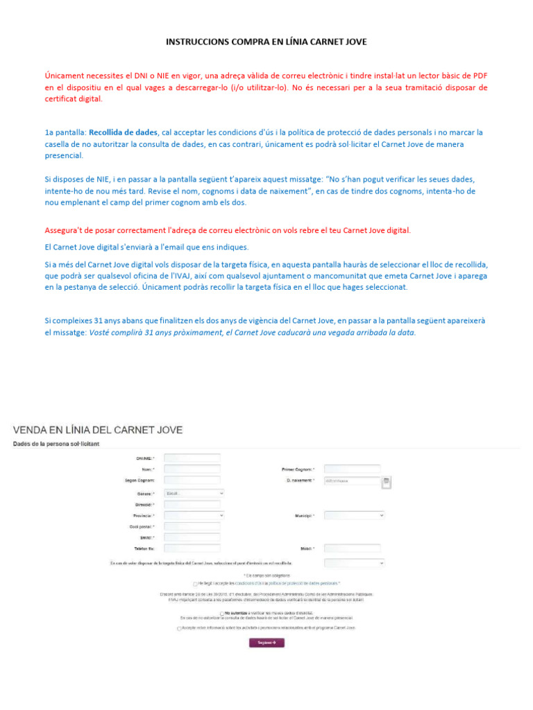 Instruccions Compra CJ en Línia - Actualitzades - Val | PDF