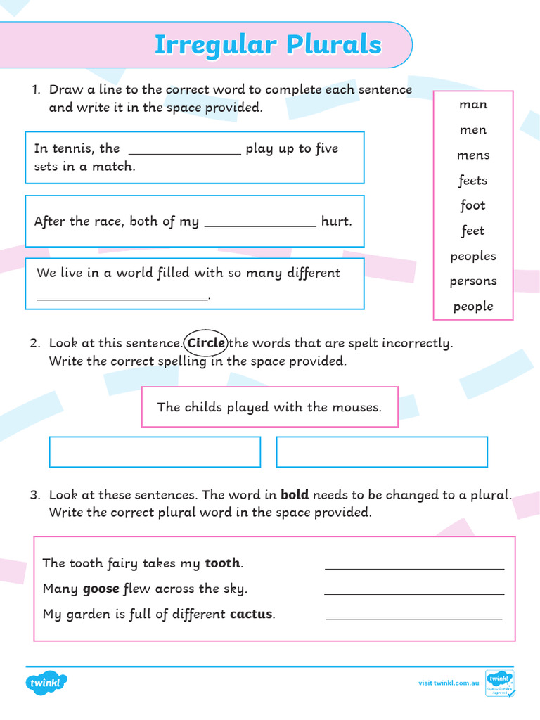 Irregular Plurals Activity Sheet - Ver - 3 | PDF | Linguistics