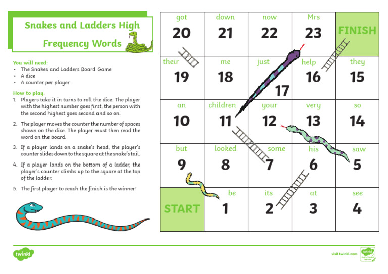 Cfe L 81 Snakes and Ladders 1st 100 High Frequency Words Board Game ...