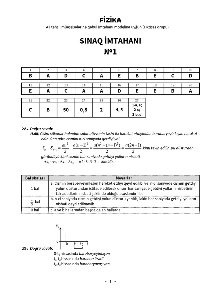 Fizika Qrup 1 AZ Sinaq 1 | PDF