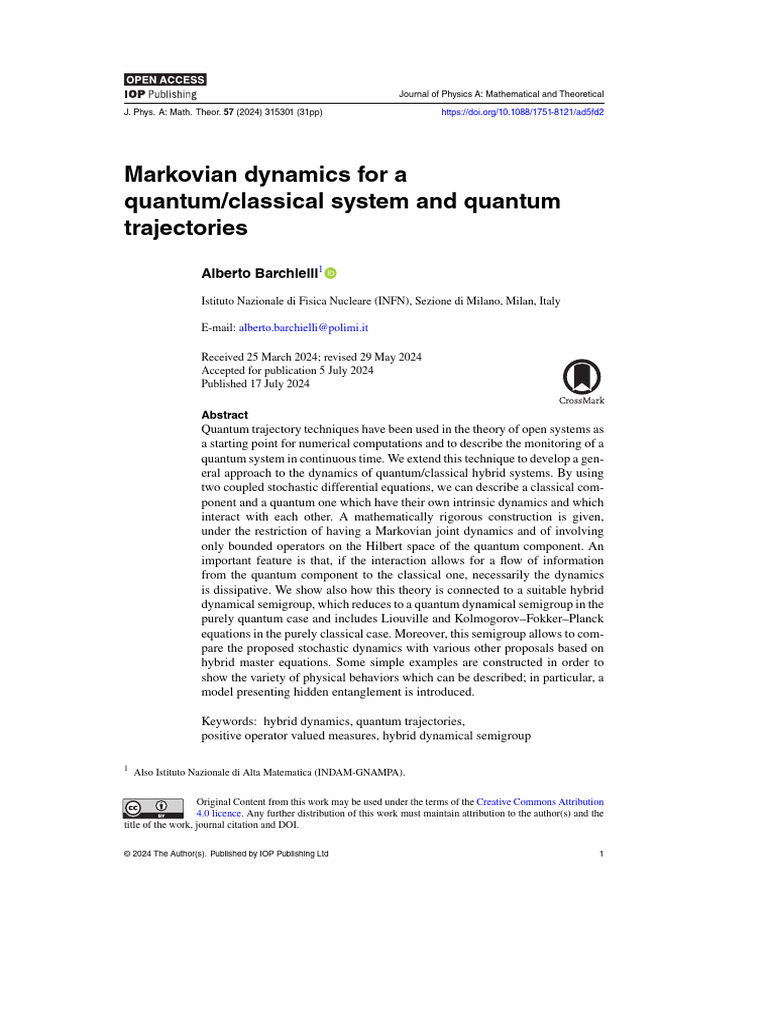 Markovian_dynamics_for_a_quantumclassical_system_a | PDF | Measure (Mathematics) | Stochastic ...