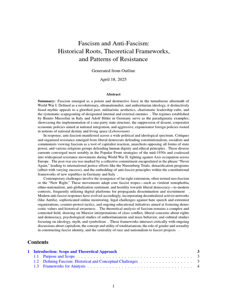 Fascism and Anti Fascism: Historical Roots, Theoretical Frameworks, and ...
