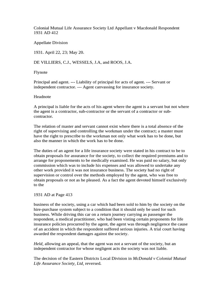 Principal-Agent Liability in Insurance Case | PDF | Legal Liability ...