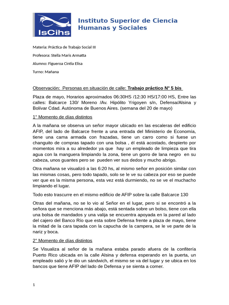 Trabajo Practico #5 OBSERVACION TRES MOMENTOS DISTINTOS DIAS | PDF