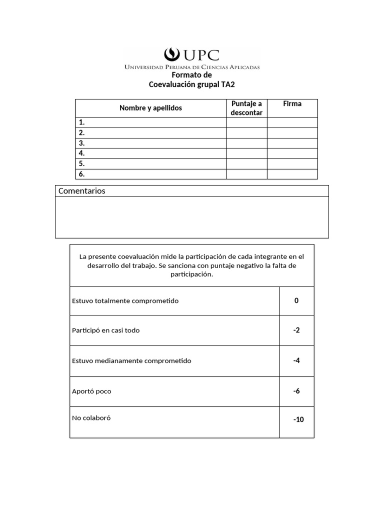 Formato de Coevaluación TA2 2024-0 | PDF