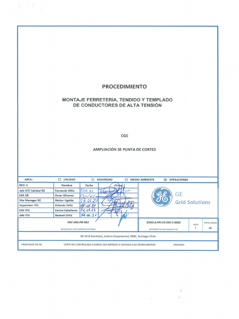 PDC-ING-PR-043 - Rev - 4 - Montaje Ferreteria y Tendido AT (Barras) | PDF