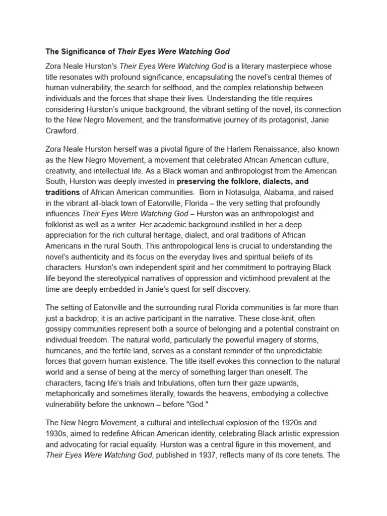 The Significance of _Their Eyes Were Watching God_ | PDF