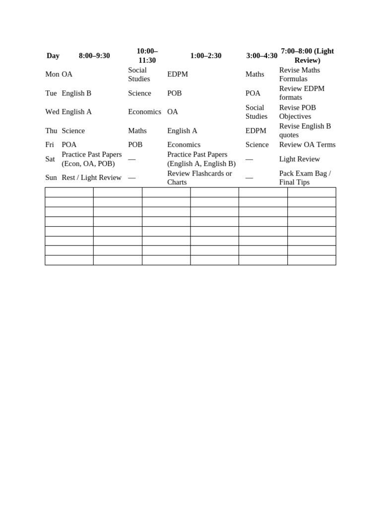 CXC Study Timetable | PDF