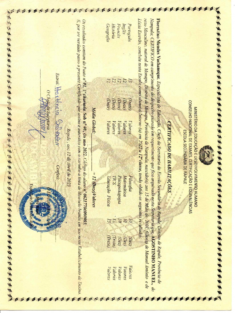 Certificado 12 Classe | PDF