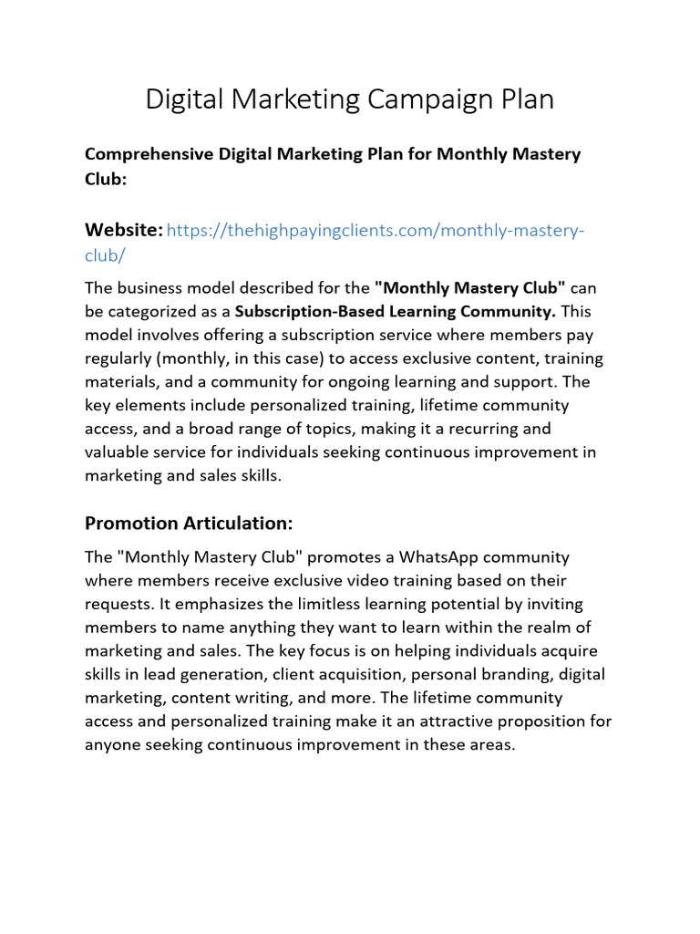 Digital Marketing Campaign Plan-1 | PDF | Search Engine Optimization ...